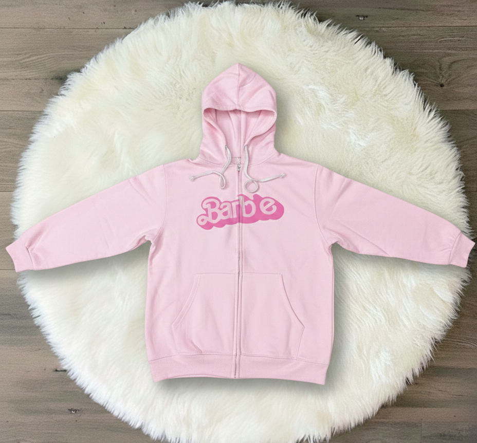 Barbie Baby Pink Zipper Hoodie – Rosh Gallery
